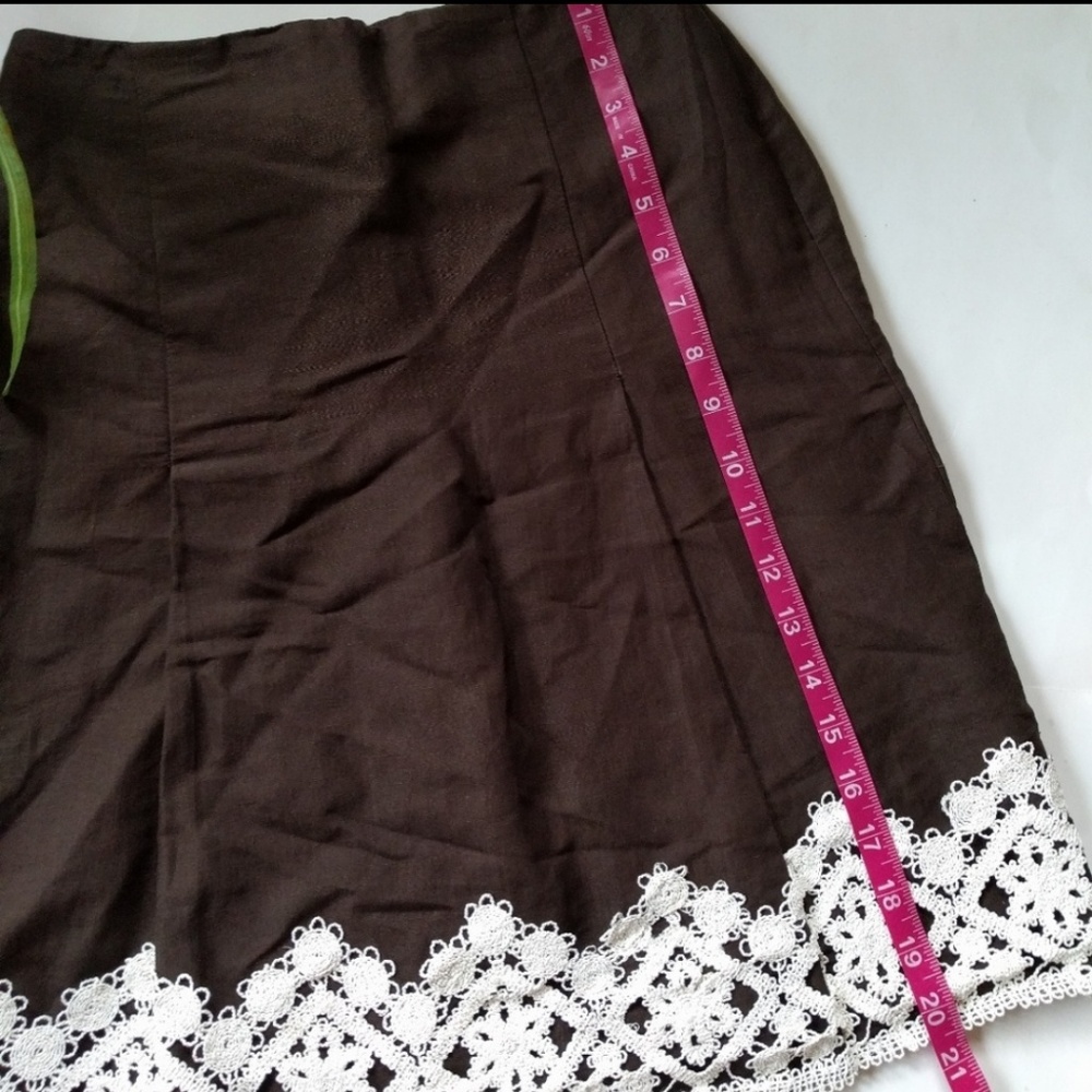 Loft Crochet Hem Linen Blend Brown A-Line Skirt - Gem